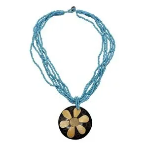 Jewelry | Boho Multi Strand Blue Seed Bead Necklace Coconut Shell ...